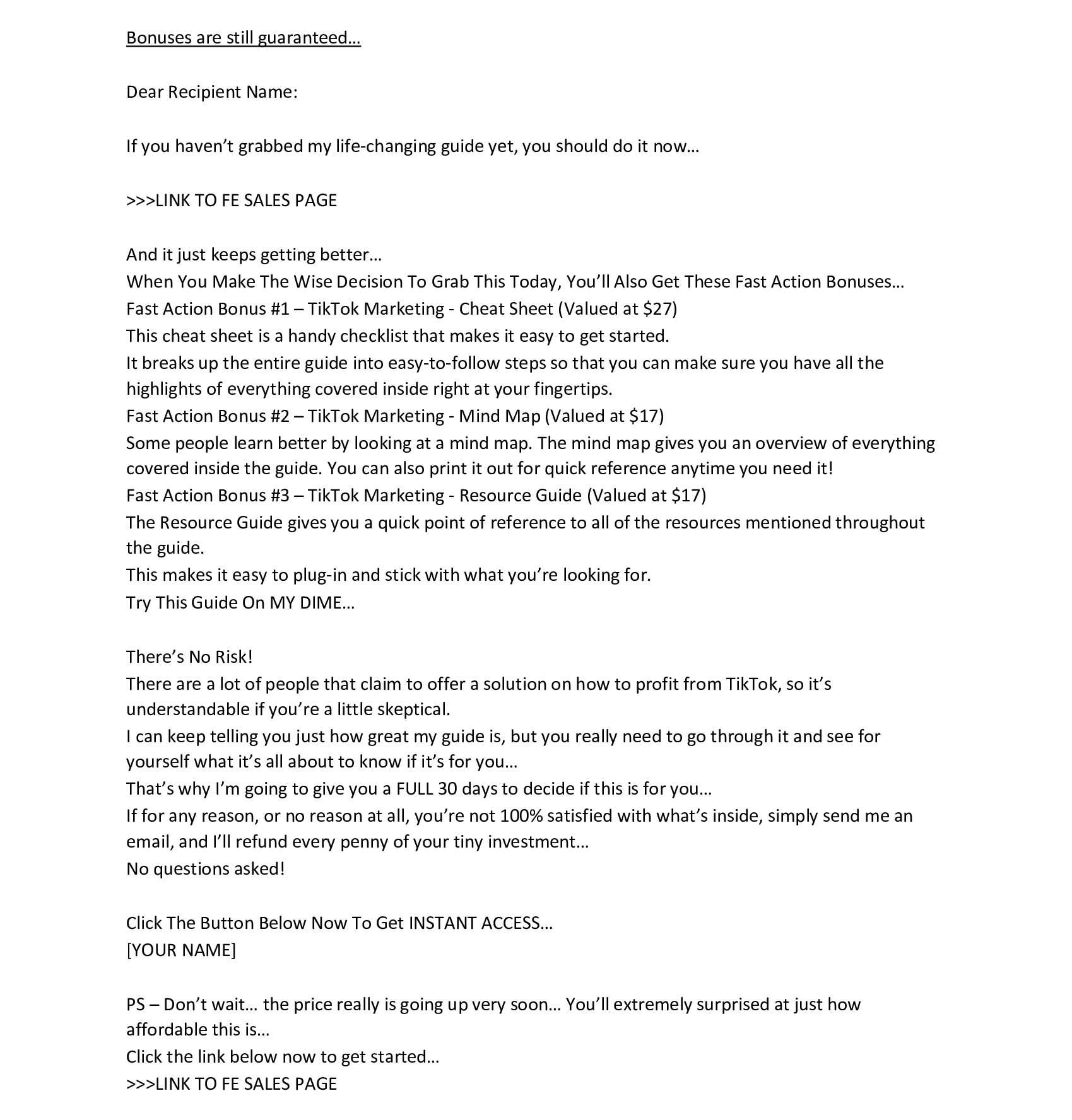 Sales Letters Templates Promoting Product Or Service