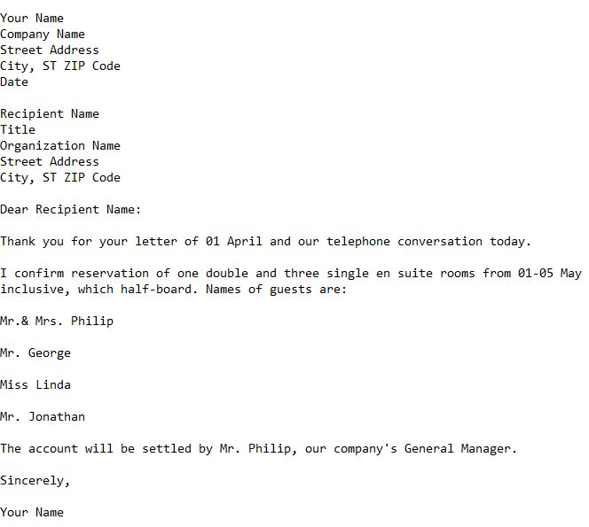 Confirmation Letter Reservation Form Hotel Terbaru Riset