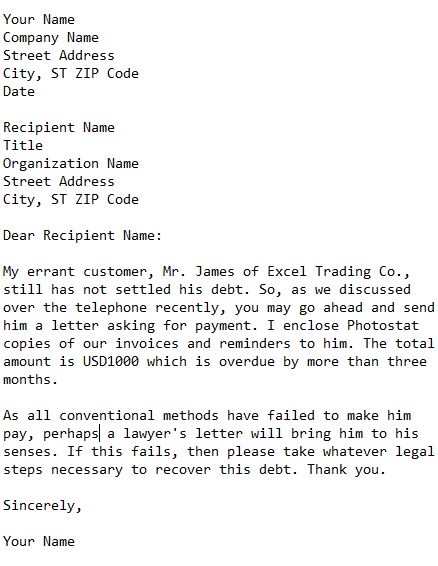 Letter Asking Lawyer To Collect Overdue Amount 101 Business Letter